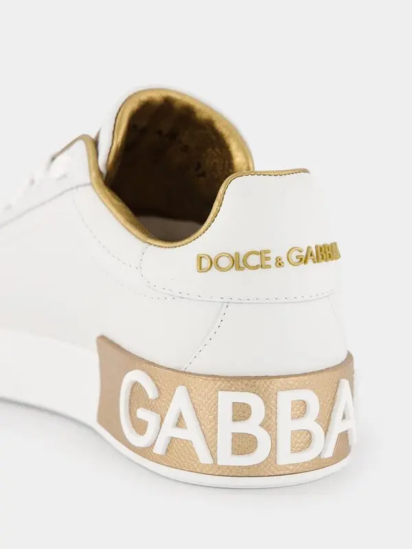 Dolce & Gabbana Portofino Leather Sneakers - Gold