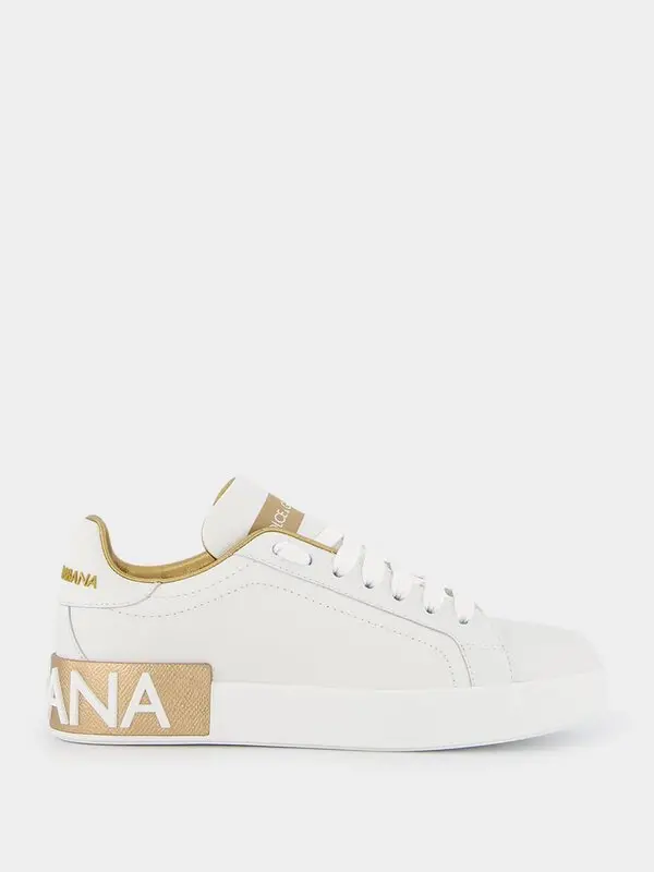 Dolce & Gabbana Portofino Leather Sneakers - Gold
