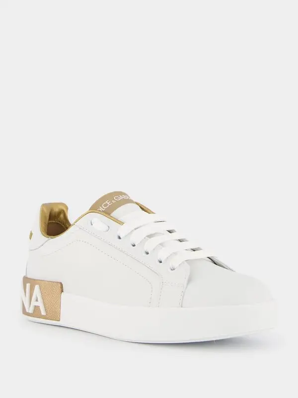 Dolce & Gabbana Portofino Leather Sneakers - Gold