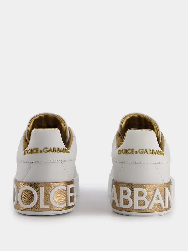 Dolce & Gabbana Portofino Leather Sneakers - Gold