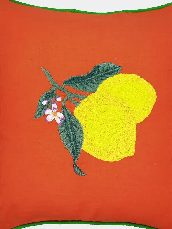 LES-OTTOMANS Tropical Lemons Cushion - Orange