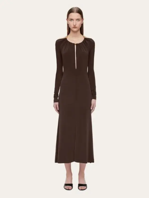 FERRAGAMO Long Crepe Dress - Brown
