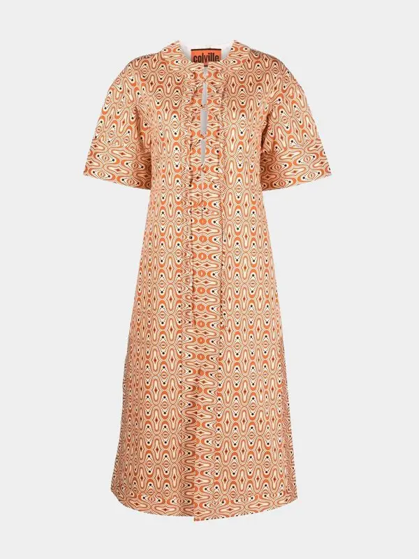 Colville Lace-up Midi Dress - Orange