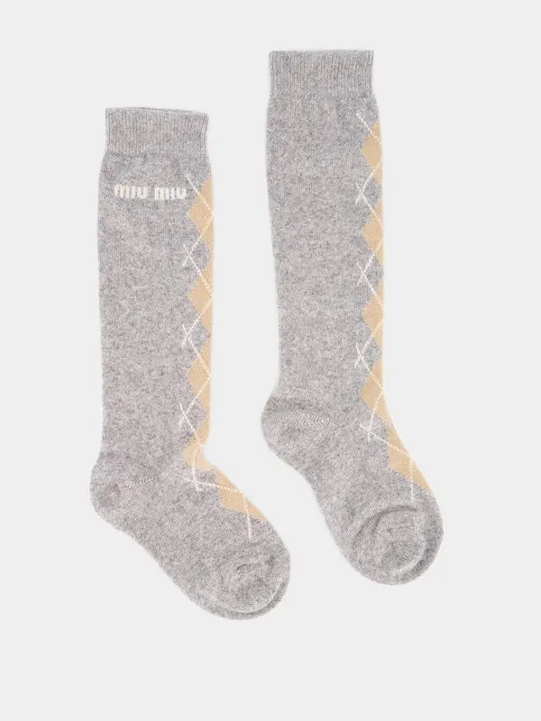 Miu Miu Wool Cashmere Blend Knee High Socks - Grey