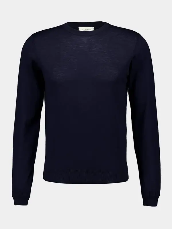 PIACENZA CASHMERE 1733 Navy Lightweight Merino Wool Crewneck - Blue