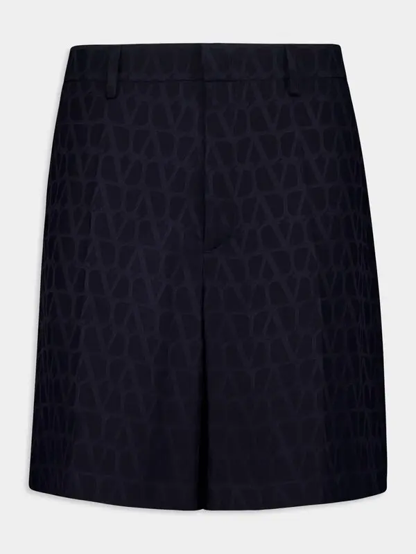 Valentino Garavani Silk Toile Iconographe Bermuda Shorts - Blue