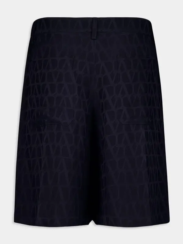 Valentino Garavani Silk Toile Iconographe Bermuda Shorts - Blue