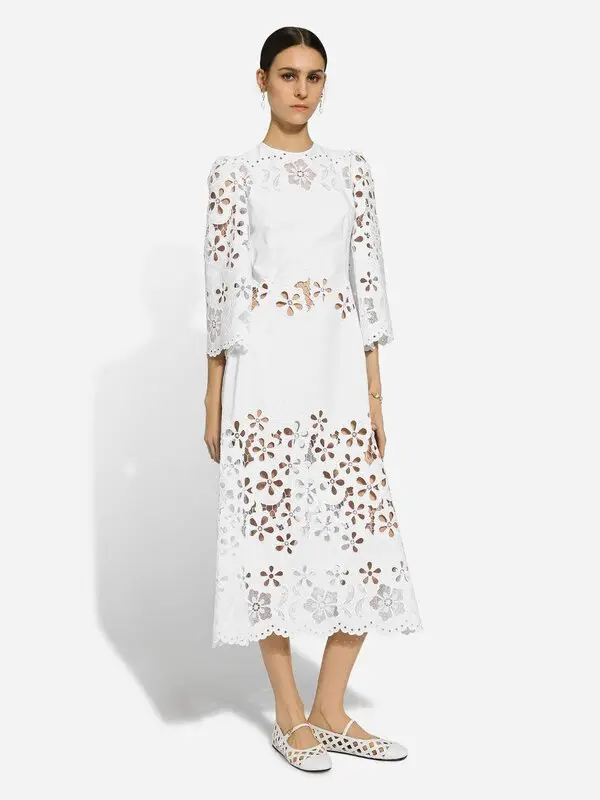 Dolce & Gabbana Cotton Poplin Calf-length Dress With Cut-out Detail - White