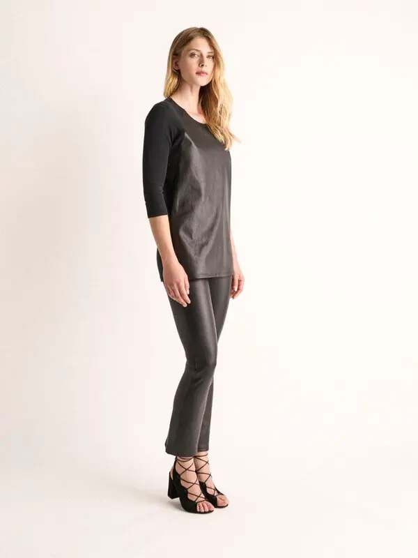 PAULA Zircon Tap Shoe Flared Leather Pants - Black