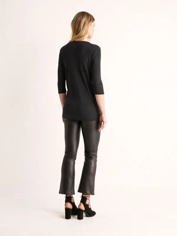 PAULA Zircon Tap Shoe Flared Leather Pants - Black