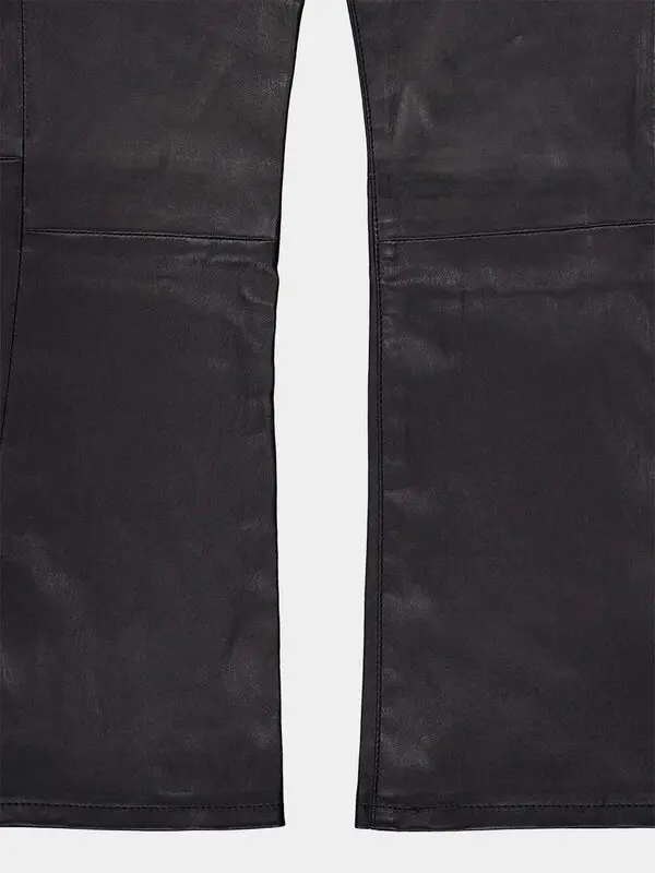 PAULA Zircon Tap Shoe Flared Leather Pants - Black