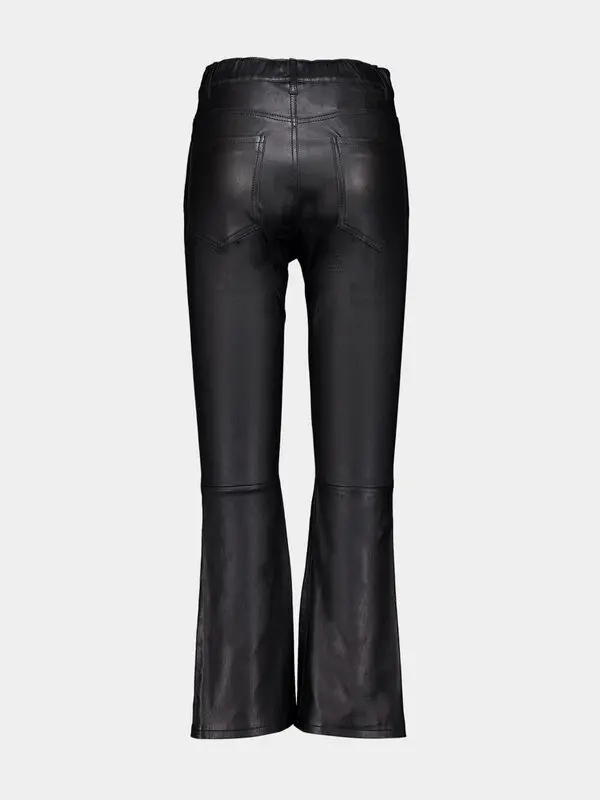 PAULA Zircon Tap Shoe Flared Leather Pants - Black