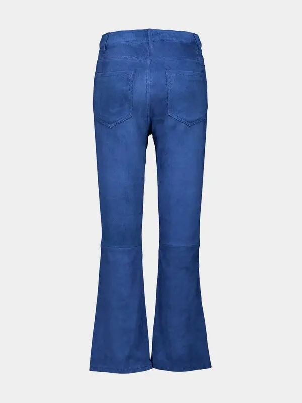 PAULA Zircon Poseidon Flared Suede Pants - Blue