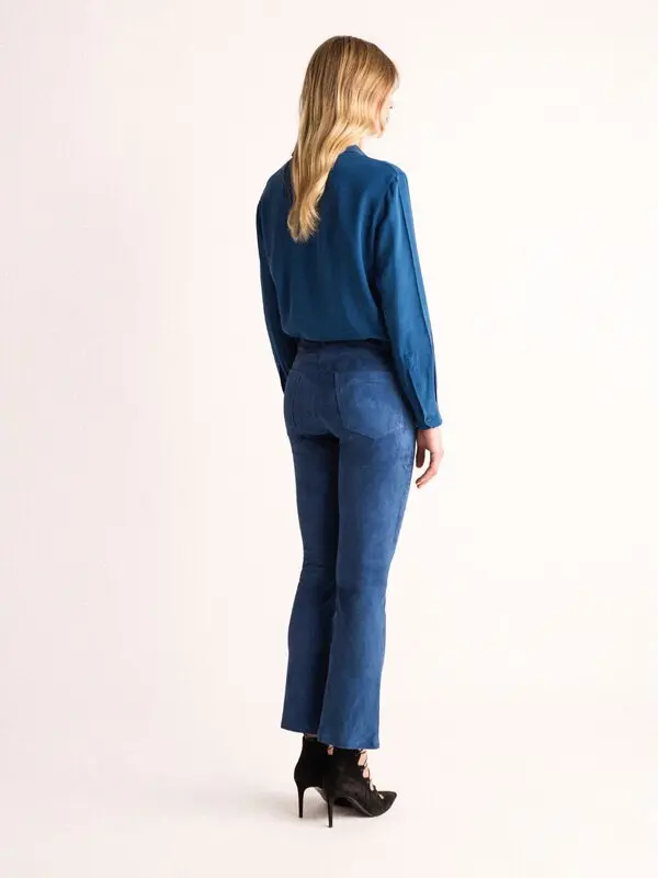 PAULA Zircon Poseidon Flared Suede Pants - Blue