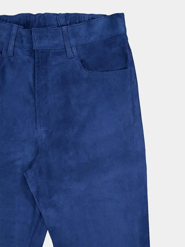 PAULA Zircon Poseidon Flared Suede Pants - Blue