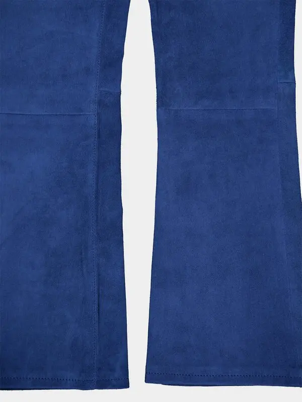 PAULA Zircon Poseidon Flared Suede Pants - Blue