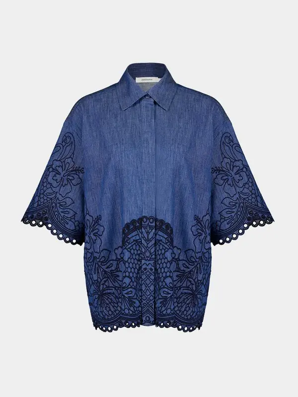 Zimmermann Embroidered Denim Shirt - Blue