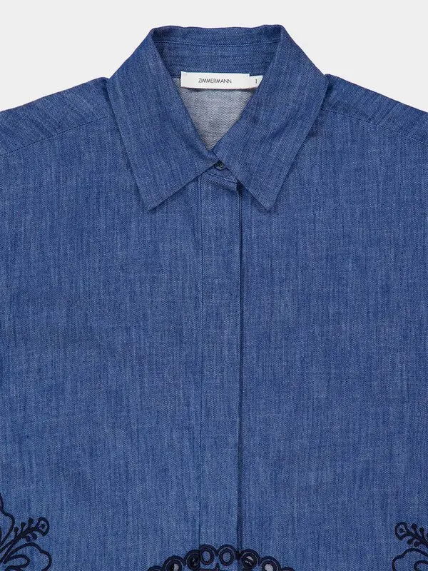Zimmermann Embroidered Denim Shirt - Blue