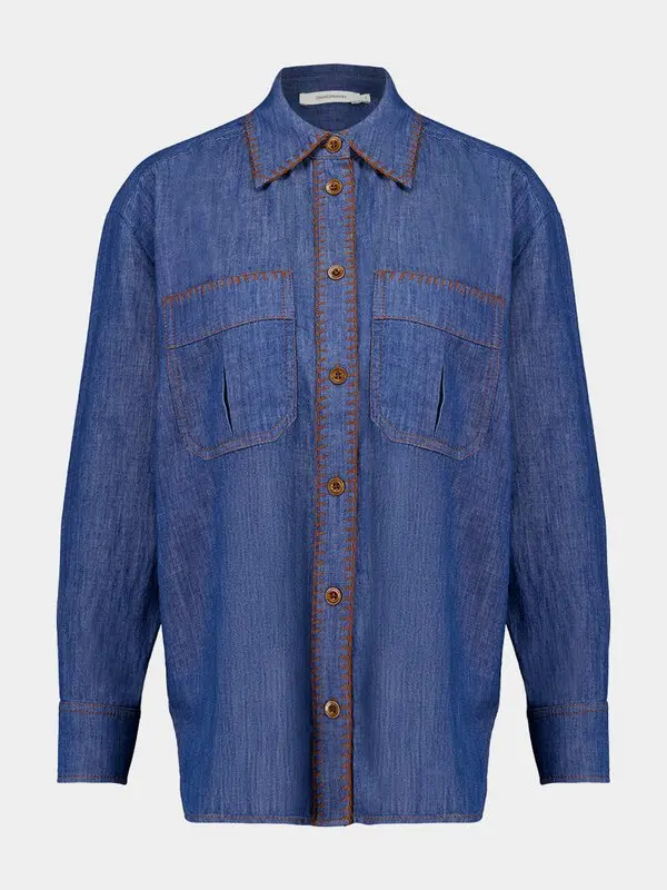 Zimmermann Railway Ascension Oversized Denim Shirt - Blue
