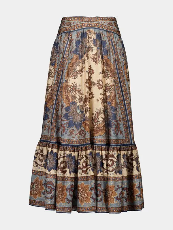 Zimmermann Ascension Indienne Floral Silk Midi Skirt - Blue