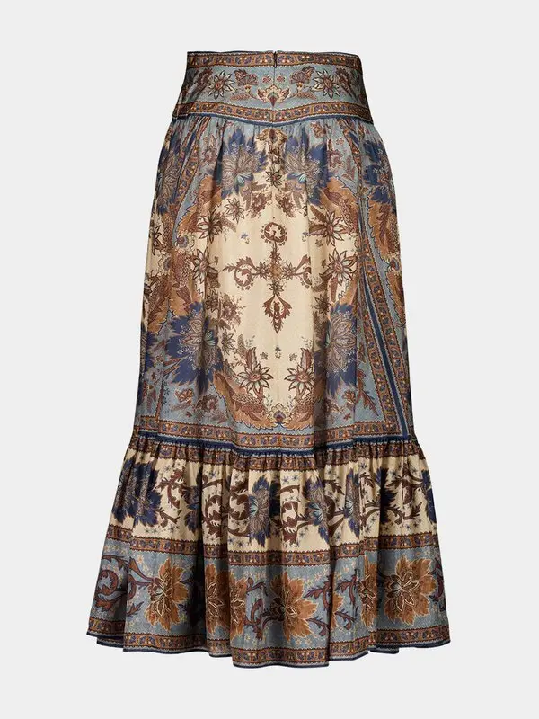 Zimmermann Ascension Indienne Floral Silk Midi Skirt - Blue