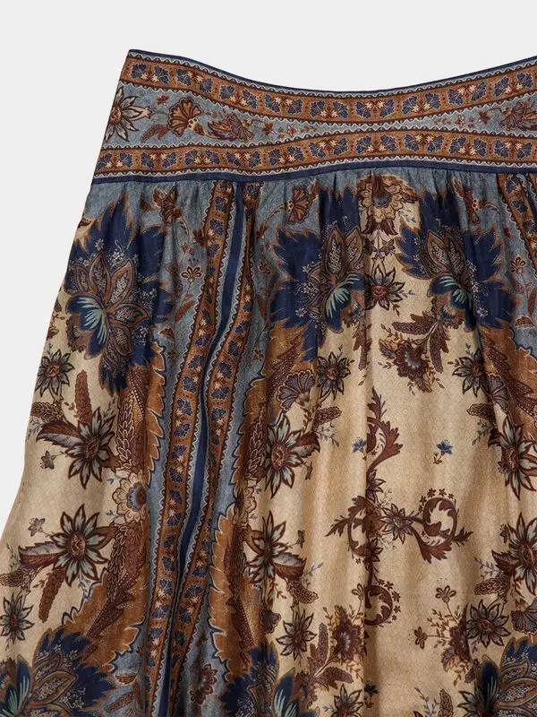 Zimmermann Ascension Indienne Floral Silk Midi Skirt - Blue
