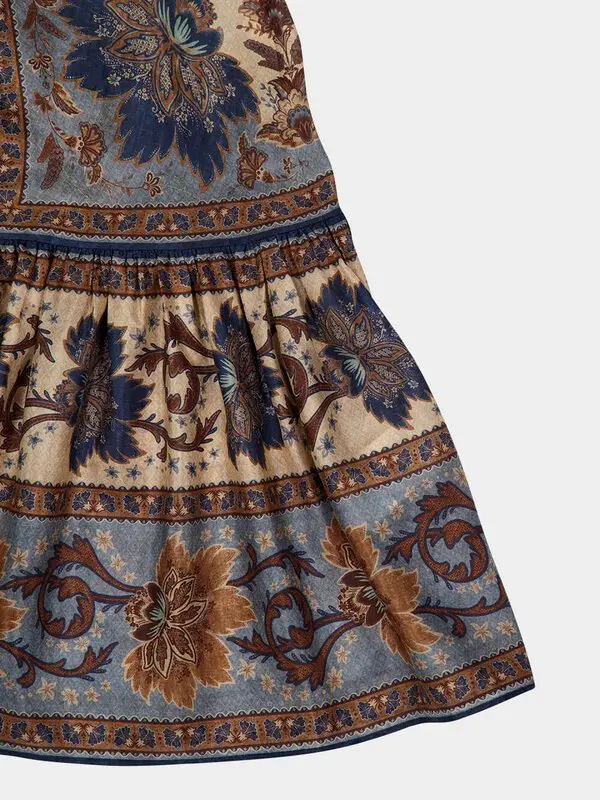 Zimmermann Ascension Indienne Floral Silk Midi Skirt - Blue