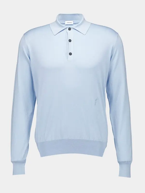 FERRAGAMO Long-sleeved Silk Blend Polo - Blue