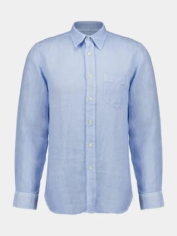 120% Lino Regular Fit Mermaid Linen Shirt - Blue
