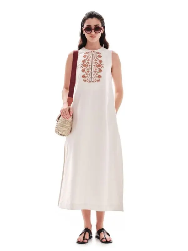 Zeus+dione Peony Loose Silk Midi Dress - White