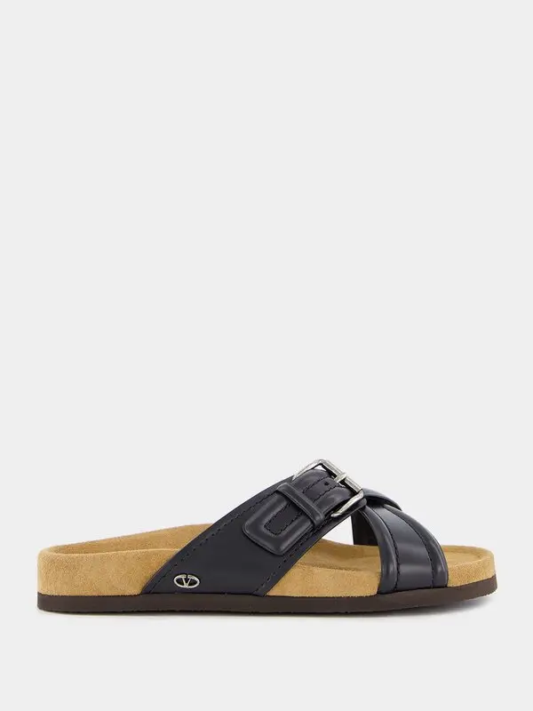 Valentino Garavani Fussfriend Leather Slides - Black