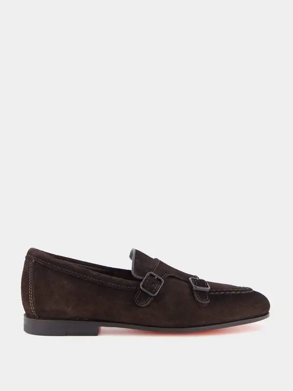 Santoni Suede Double-buckle Loafers - Brown