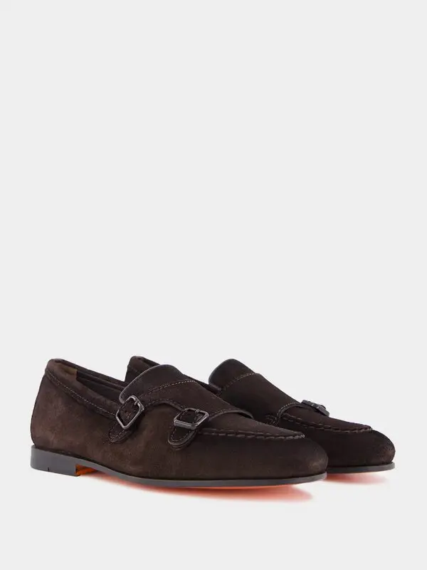 Santoni Suede Double-buckle Loafers