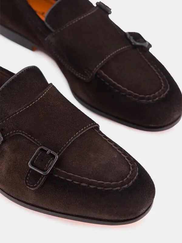 Santoni Suede Double-buckle Loafers