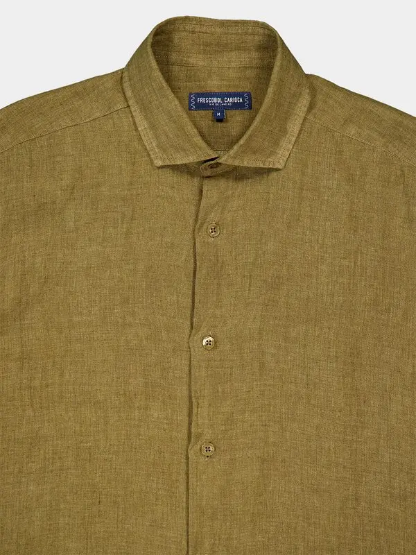 Frescobol Carioca Antonio Khaki Linen Shirt - Brown
