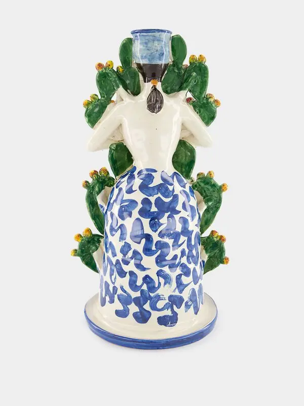 LES-OTTOMANS Cactus Lady Ceramic Candle Holder - Green
