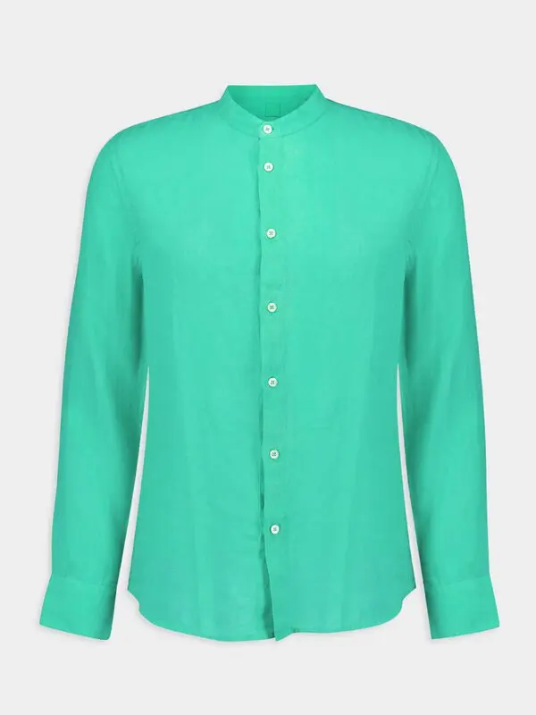 120% Lino Band-collar Linen Shirt
