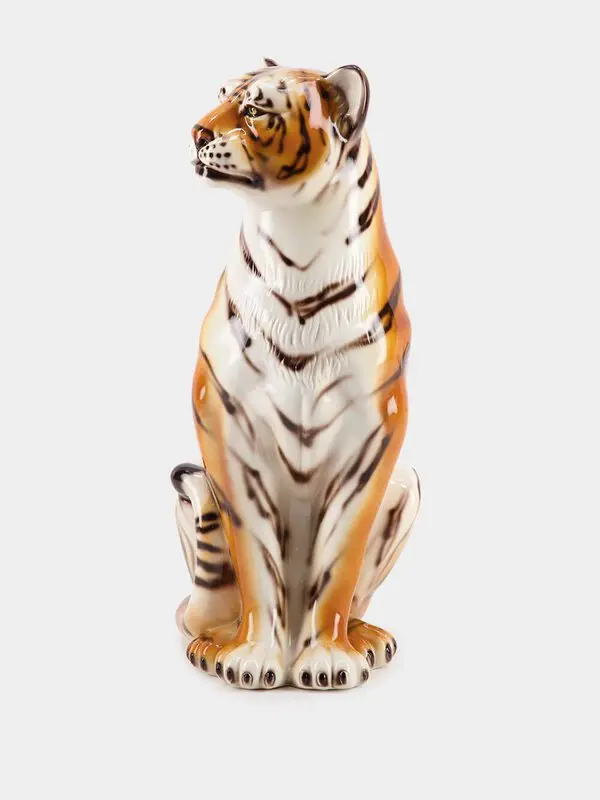 LES-OTTOMANS Large Handpainted Tiger Sculpture - Brown