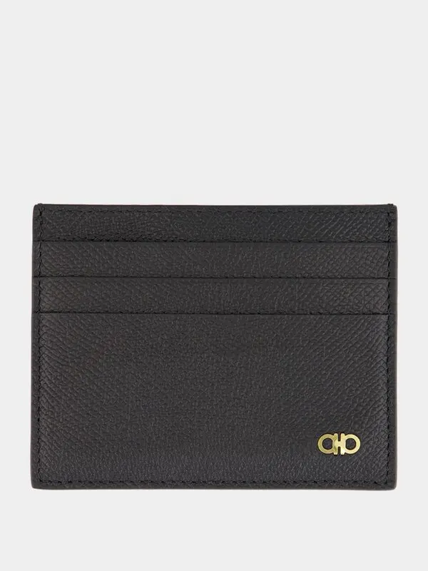 FERRAGAMO Micro Gancini Leather Card Case - Black