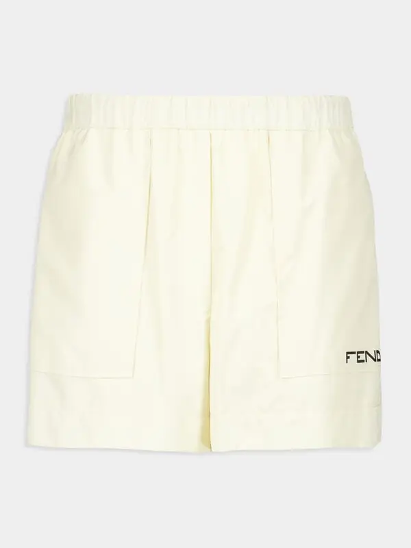 Fendi Nylon Logo Shorts - Cream