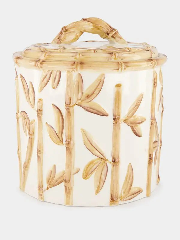 LES-OTTOMANS Bamboo Ceramic Cookie Jar - White
