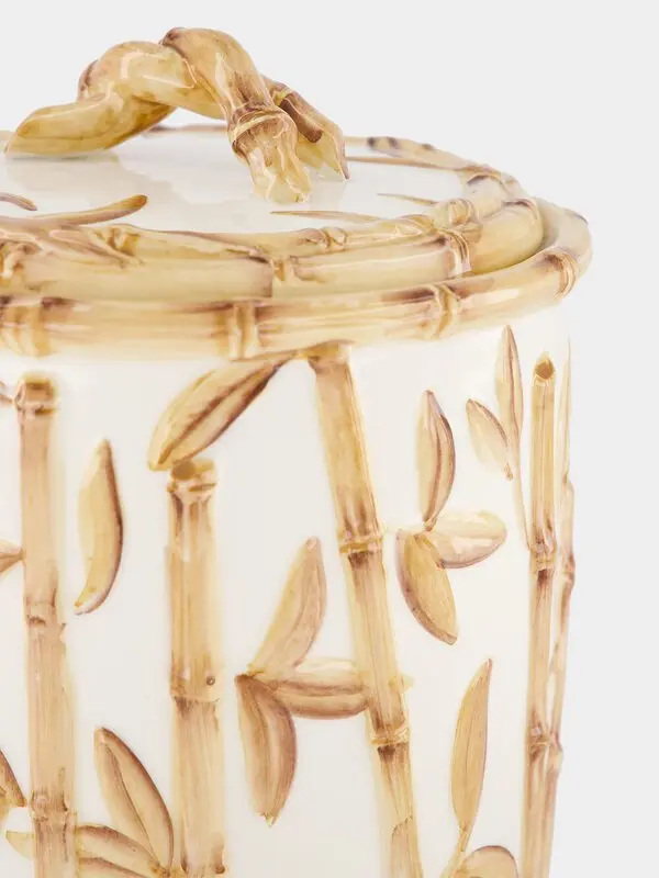 LES-OTTOMANS Bamboo Ceramic Cookie Jar