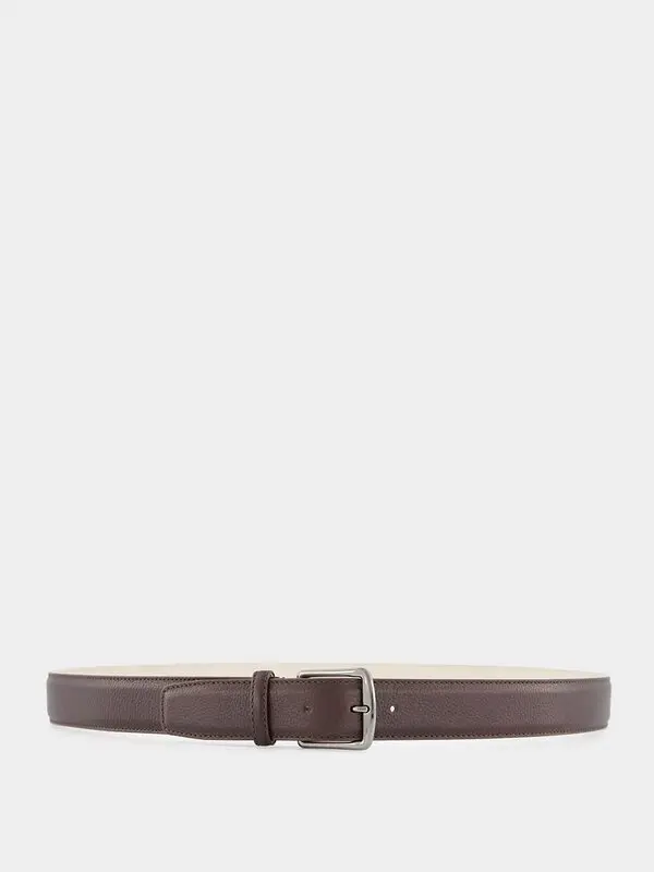 AURELIEN Grained Leather Belt - Brown
