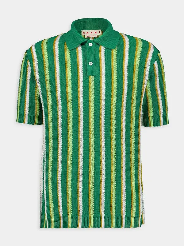 Marni Striped Crochet Polo Shirt - Green