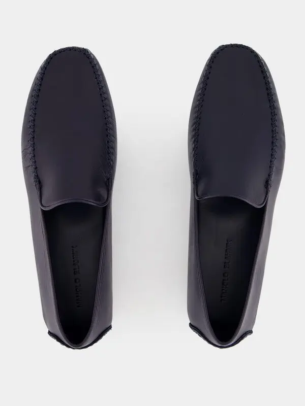 Manolo Blahnik Mayfair Leather Loafers - Blue