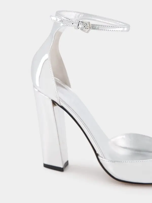 Paris Texas Grace Mirror Leather Sandals - Silver