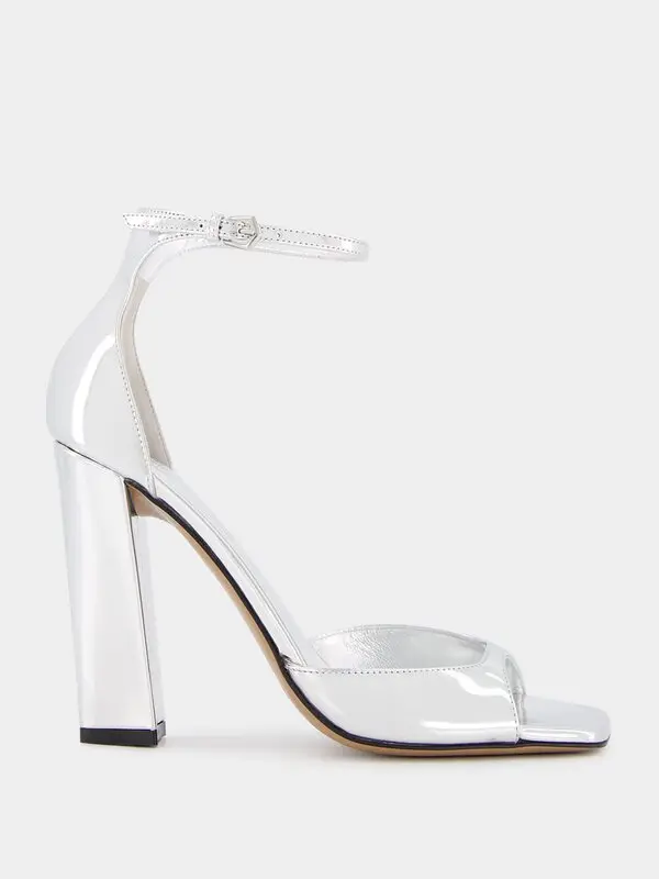 Paris Texas Grace Mirror Leather Sandals - Silver