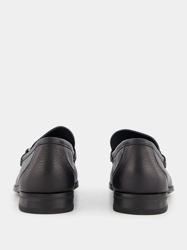 FERRAGAMO Gancini Leather Moccasin - Black