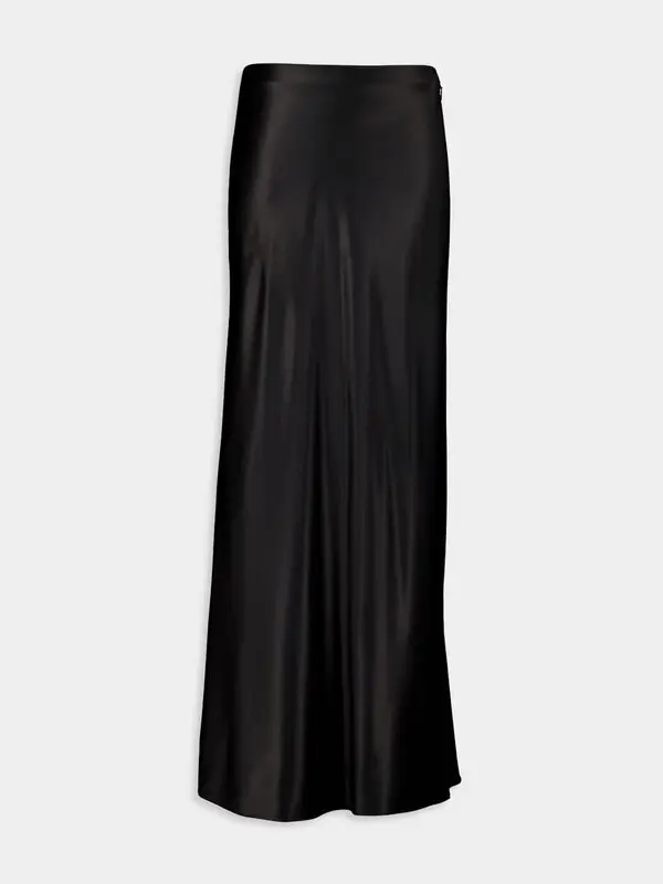 Saint Laurent Silk Satin Long Skirt - Black
