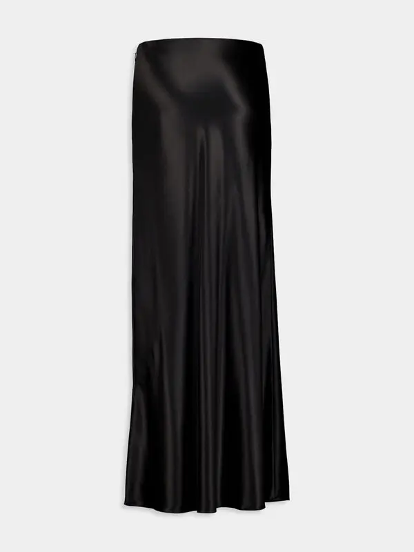 Saint Laurent Silk Satin Long Skirt - Black